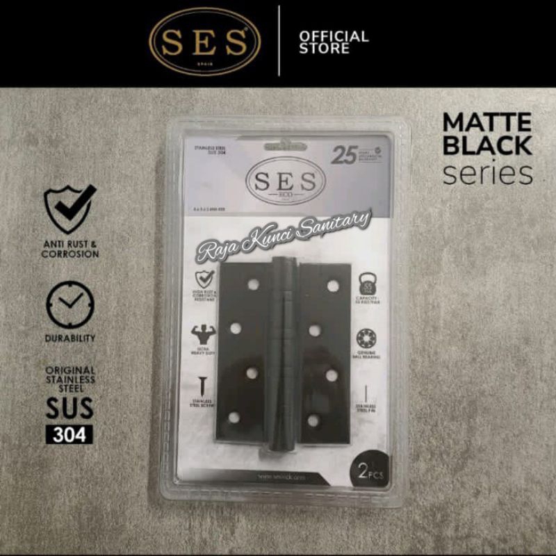 Jual Engsel SES 4" Inch Stainless Stell SUS 304 Matt Black/Engsel Pintu Jendela SES ECO BLACK ...