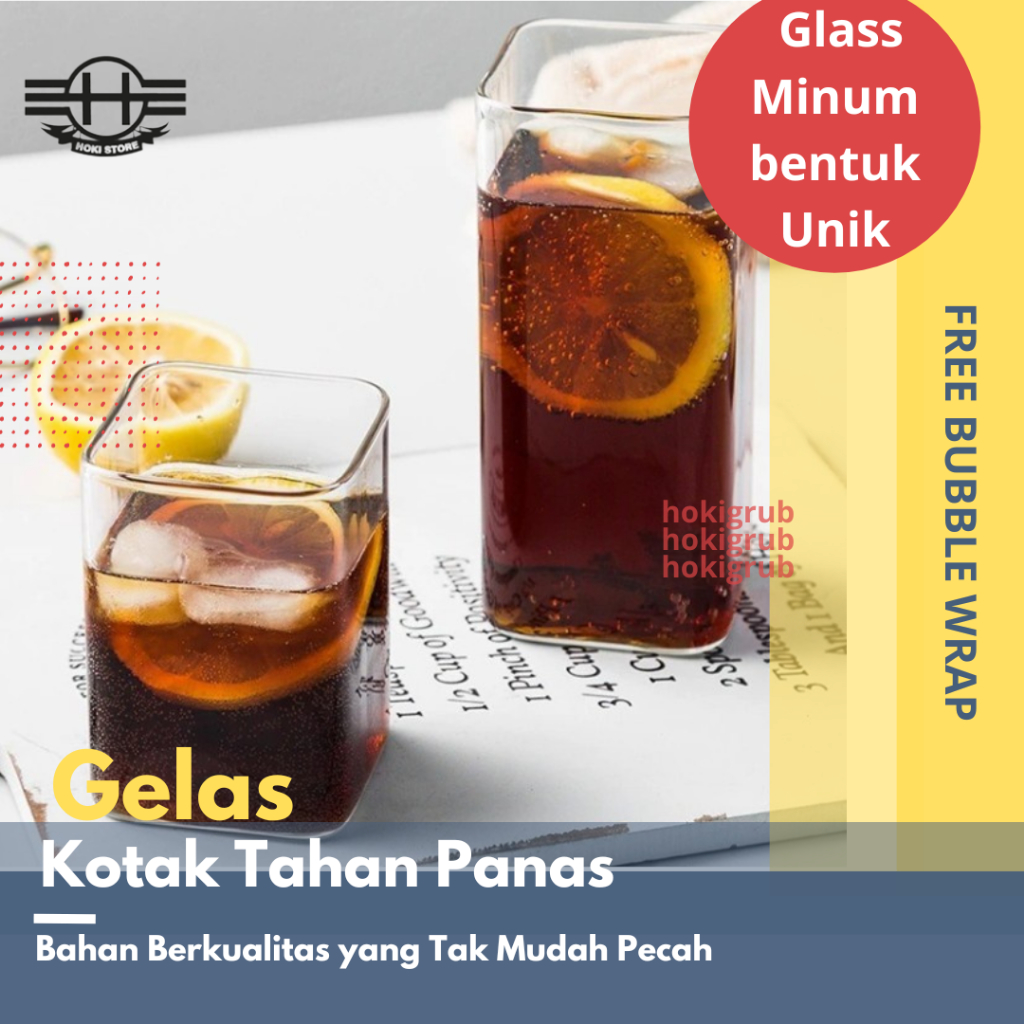 Jual Gelas Kaca Unik Kotak Borosilicate Glass Minuman Jus Kopi Bentuk ...