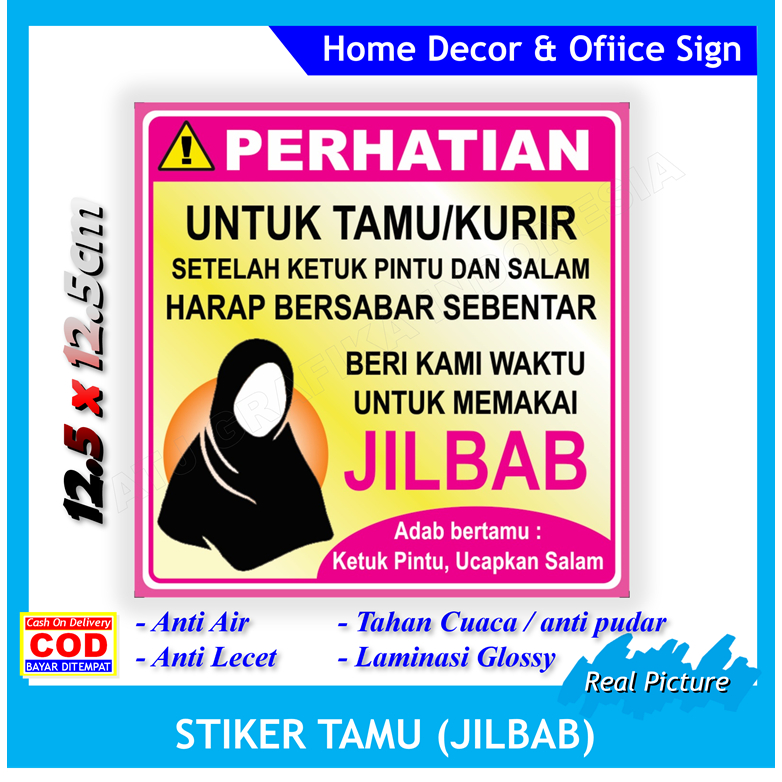 Jual Stiker label pakai jilbab tunggu tamu kurir sticker keamanan rumah ...