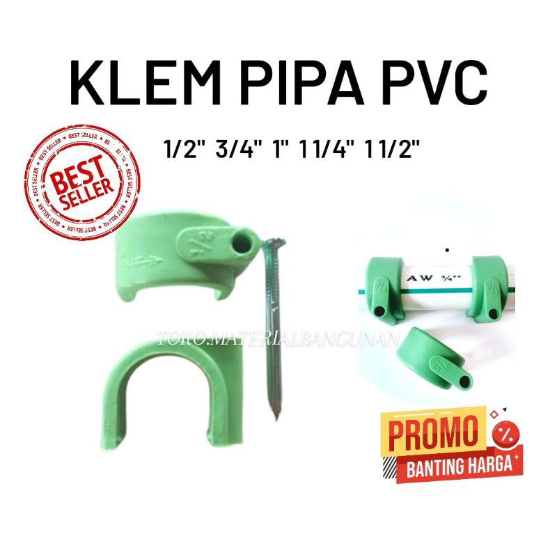 Jual KLEM PIPA PVC 1/2" 3/4" 1" 1 1/4" 1 1/2" INCI | Shopee Indonesia