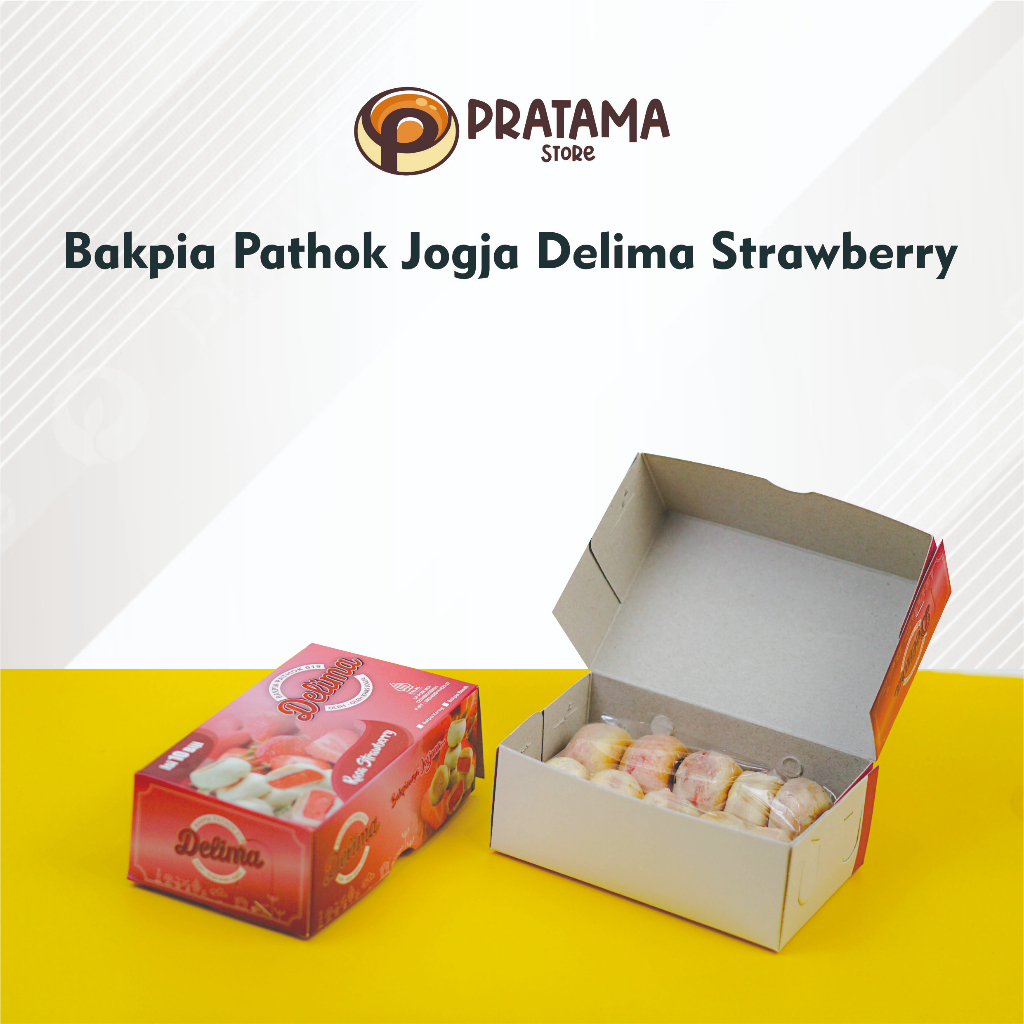 Jual [1 BOX] BAKPIA PATHOK JOGJA KERING DELIMA RASA STRAWBERRY ISI 10 ...