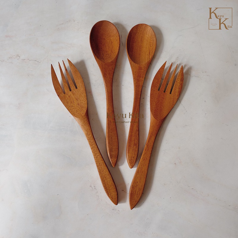 Jual Satu Set Sendok Garpu Kayu Mahoni | Wooden Spoon By Kayu kita ...