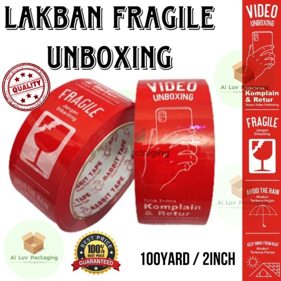 Jual Lakban Fragile Rabbit Jumbo Besar 100 yard 100Yard 2 inch 45mm ...