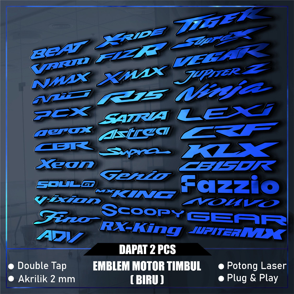 Jual Emblem Motor Model Standar BIRU Emblem TIMBUL Akrilik 2mm + Doubel ...