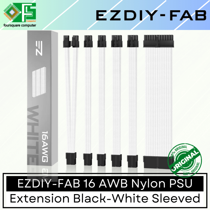 Jual EZDIY-FAB 16 AWG Nylon PSU Cable Sleeved Extension Black White ...