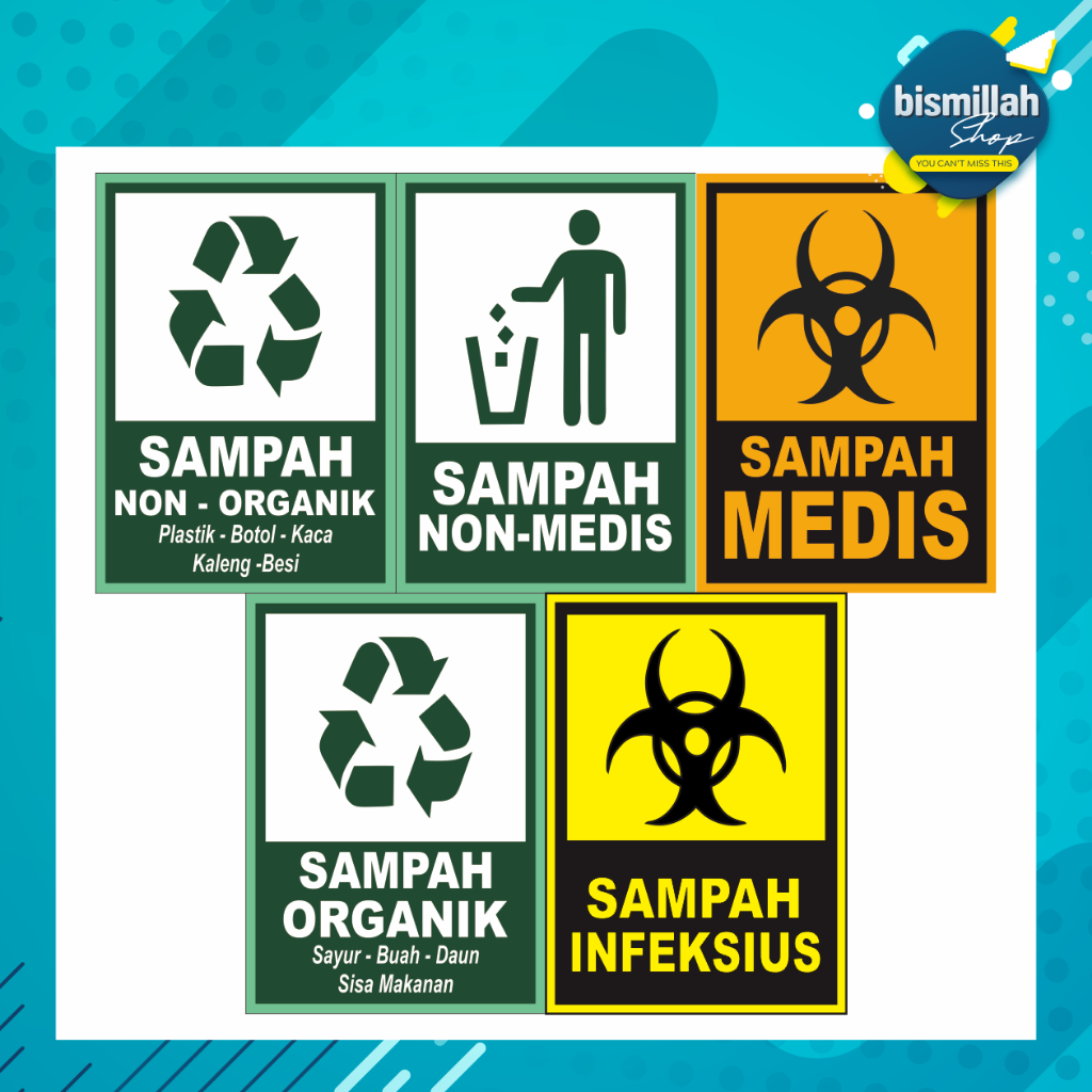 Jual (Min. Order 3Lbr) stiker tempat sampah medis,non medis, organik ...