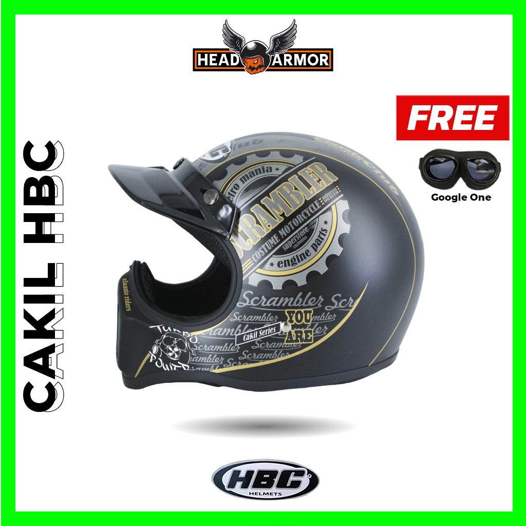 Jual Helm Cakil HBC Scrambler Dengan Inner + FREE GOGGLE | Helm Retro ...