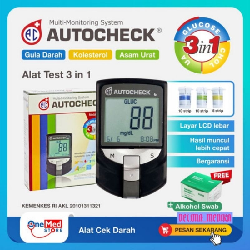 Jual Alat Cek Gula Darah Asam Urat Kolesterol Autocheck 3in1 Gratis ...