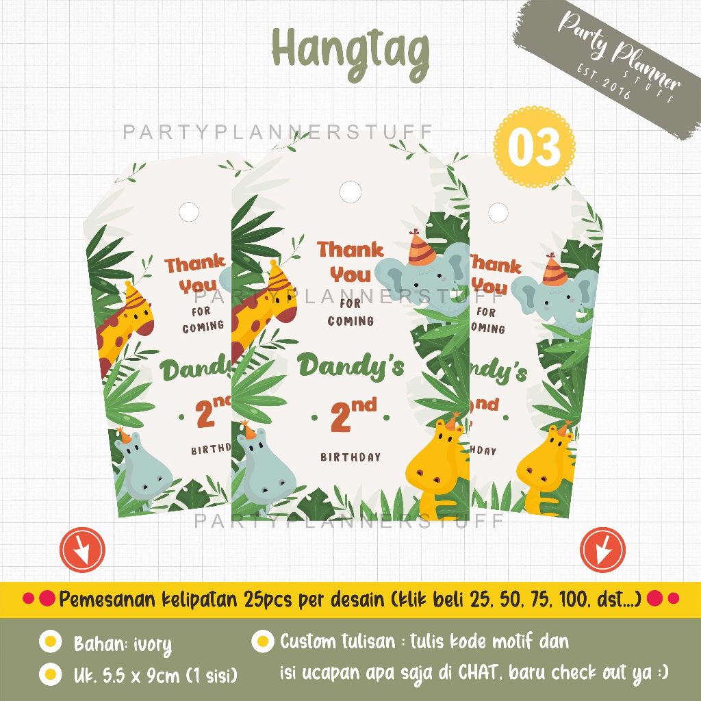 Jual Hangtag birthday tema animal / jungle / tag souvenir happy ...