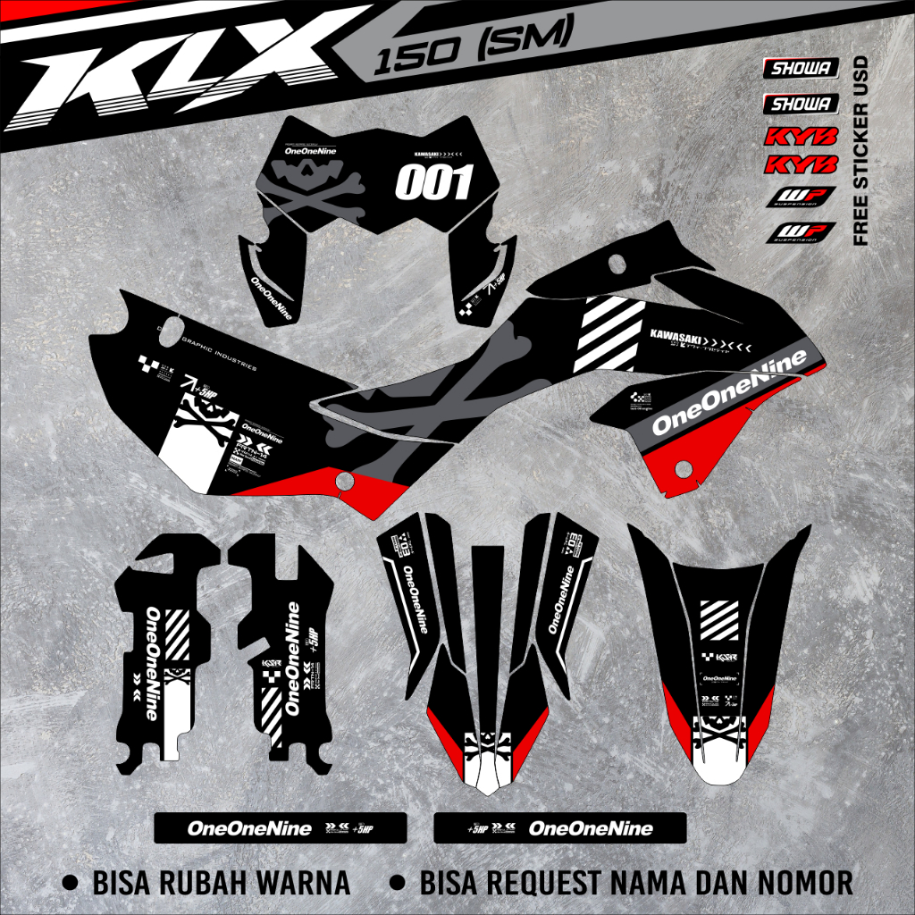 Jual Decal Sticker KLX 150 SM SE 2023 Fullbody Hitam OneOneNine Stiker ...