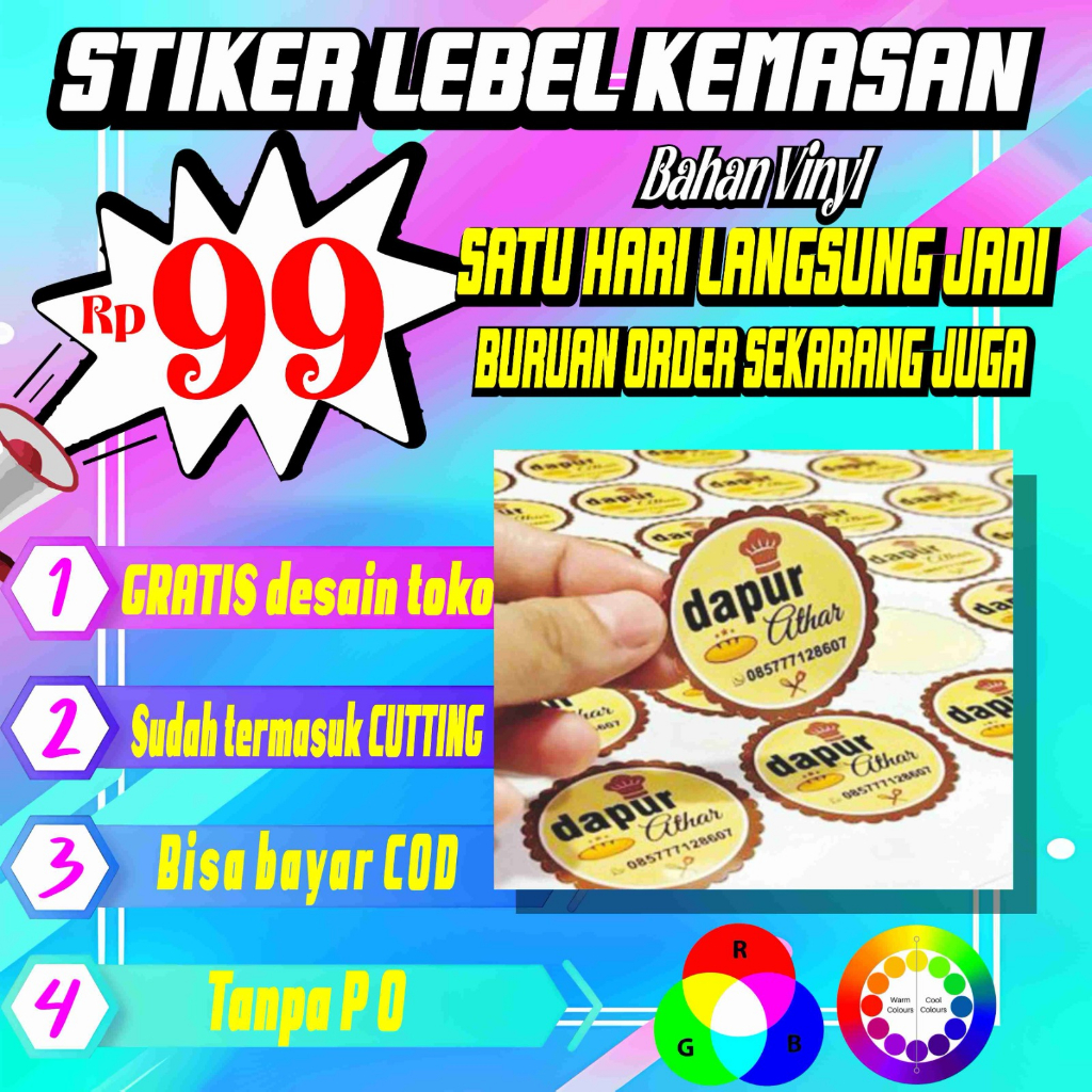 Jual CETAK STIKER VINYL BULAT KOTAK LABEL OLSHOP MAKANAN MINUMAN MURAH ...