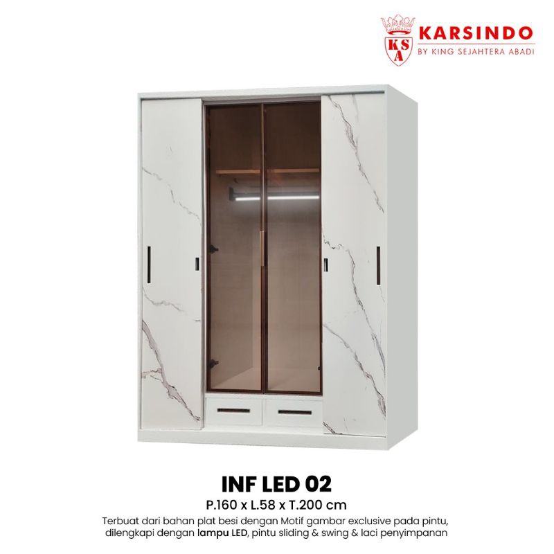 Jual Lemari Pakaian Plat Besi 4 Pintu Sliding Swing LED 02 | Shopee ...