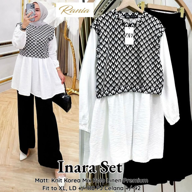 Jual inara set wanita bahan knit korea mix polo linen premium baju ...