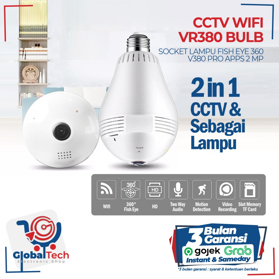 Jual CCTV VR380 BULB WIFI SOCKET LAMPU FISH EYE 360 V380PRO APPS 2 MP | Shopee Indonesia