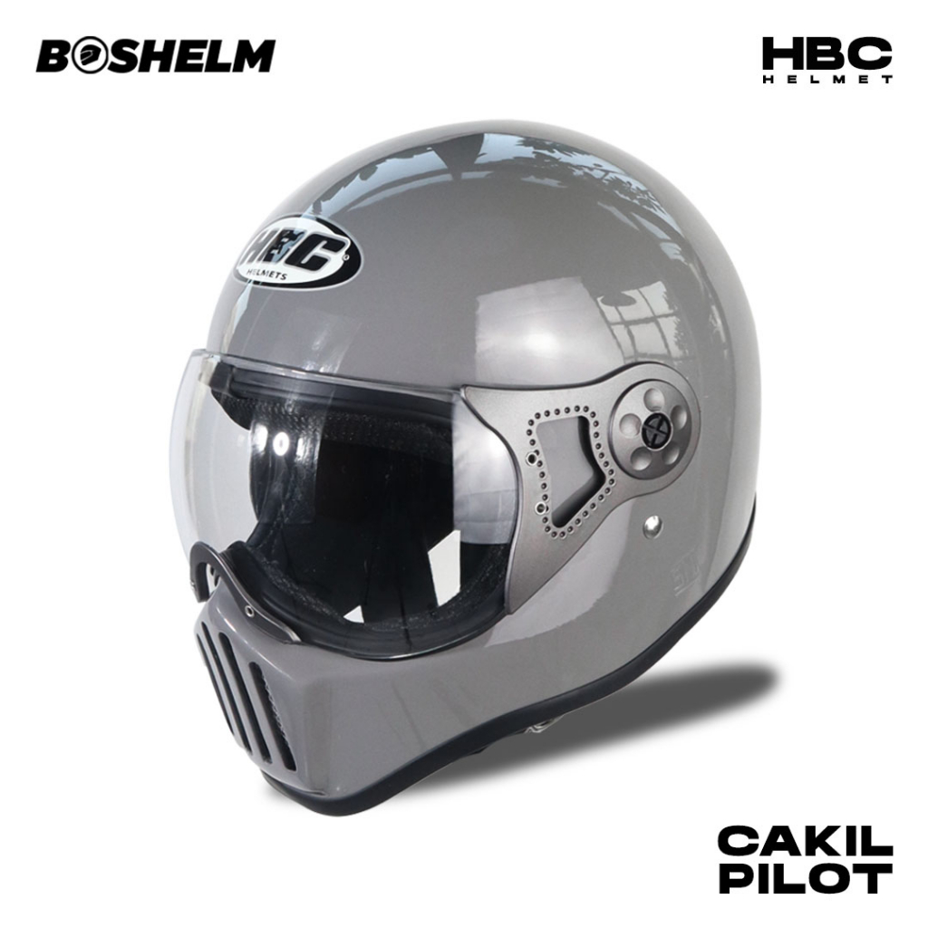 Jual BOSHELM Helm Cakil Pilot HBC HITAM DOFF Helm Retro Full Face SNI ...