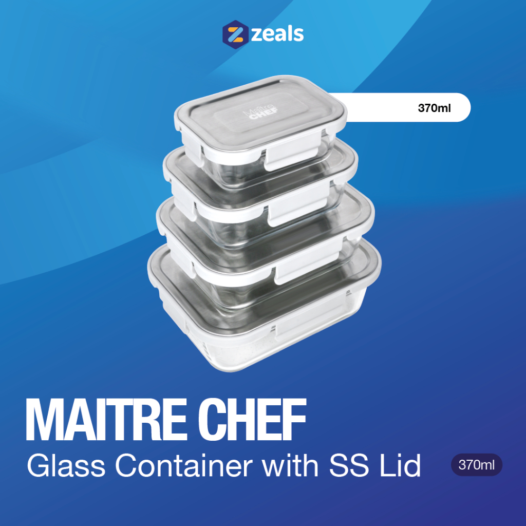 Jual MAITRE CHEF 370ml Glass Container with SS Lid / Wadah Kotak Tempat ...