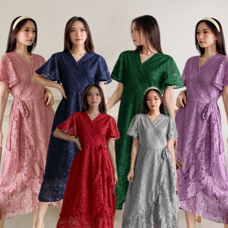 Jual Dres Pesta Cantik Dres Brukat Wanita Dress Kimono Beverly Dmr