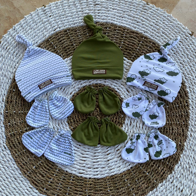 Jual 9in1 / 3 Set Topi Dan Sarung Tangan Kaki Baby Newborn 0-3 Bulan ...