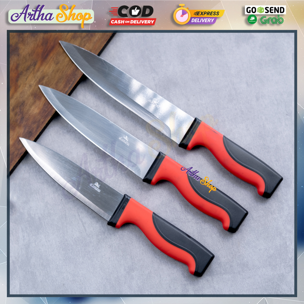 Jual Pisau Dapur Stainless Steel Super Tajam Ganom Gagang Merah ...