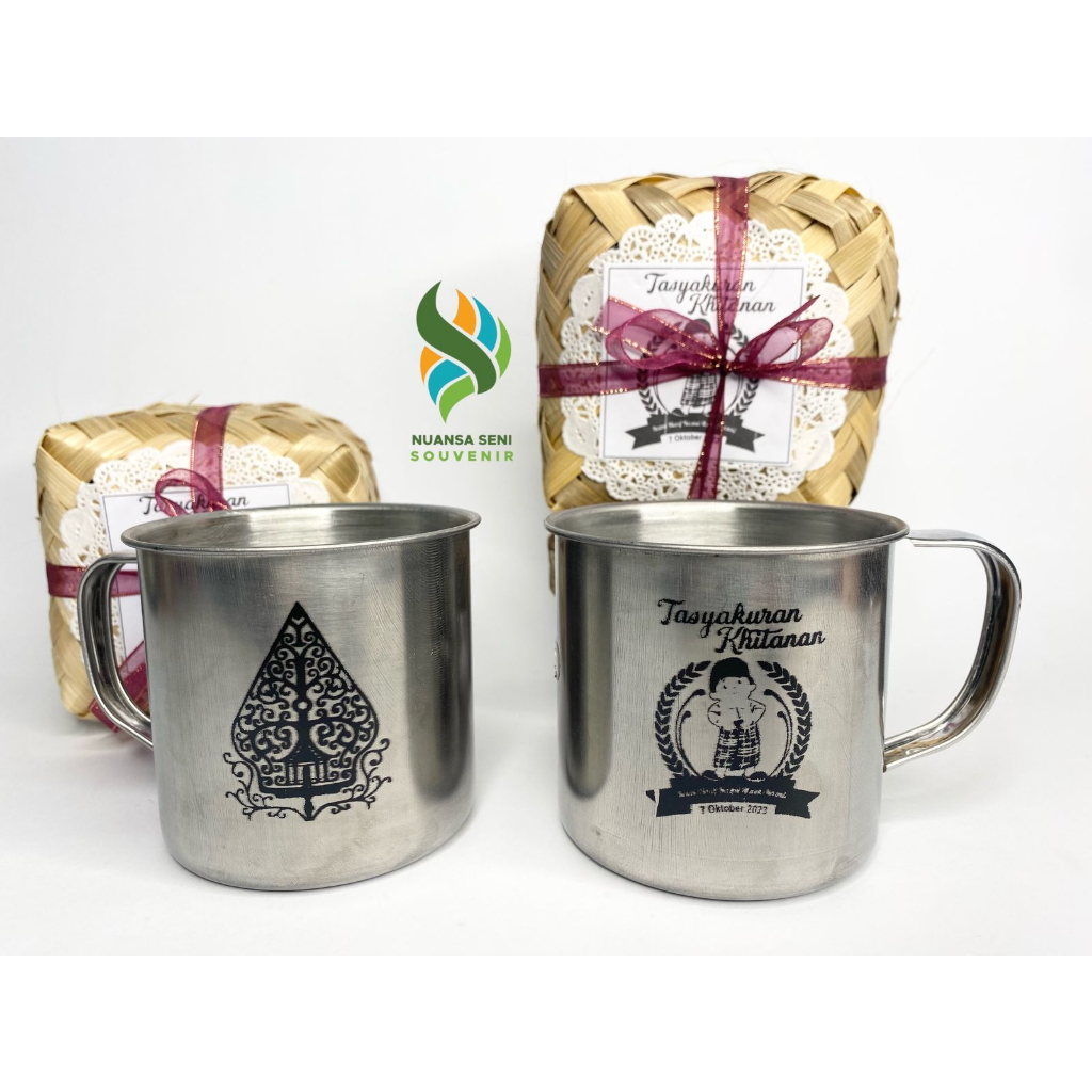Jual Souvenir Gelas Minum Enamel Stainless Cangkir Gagang Anti Pecah ...