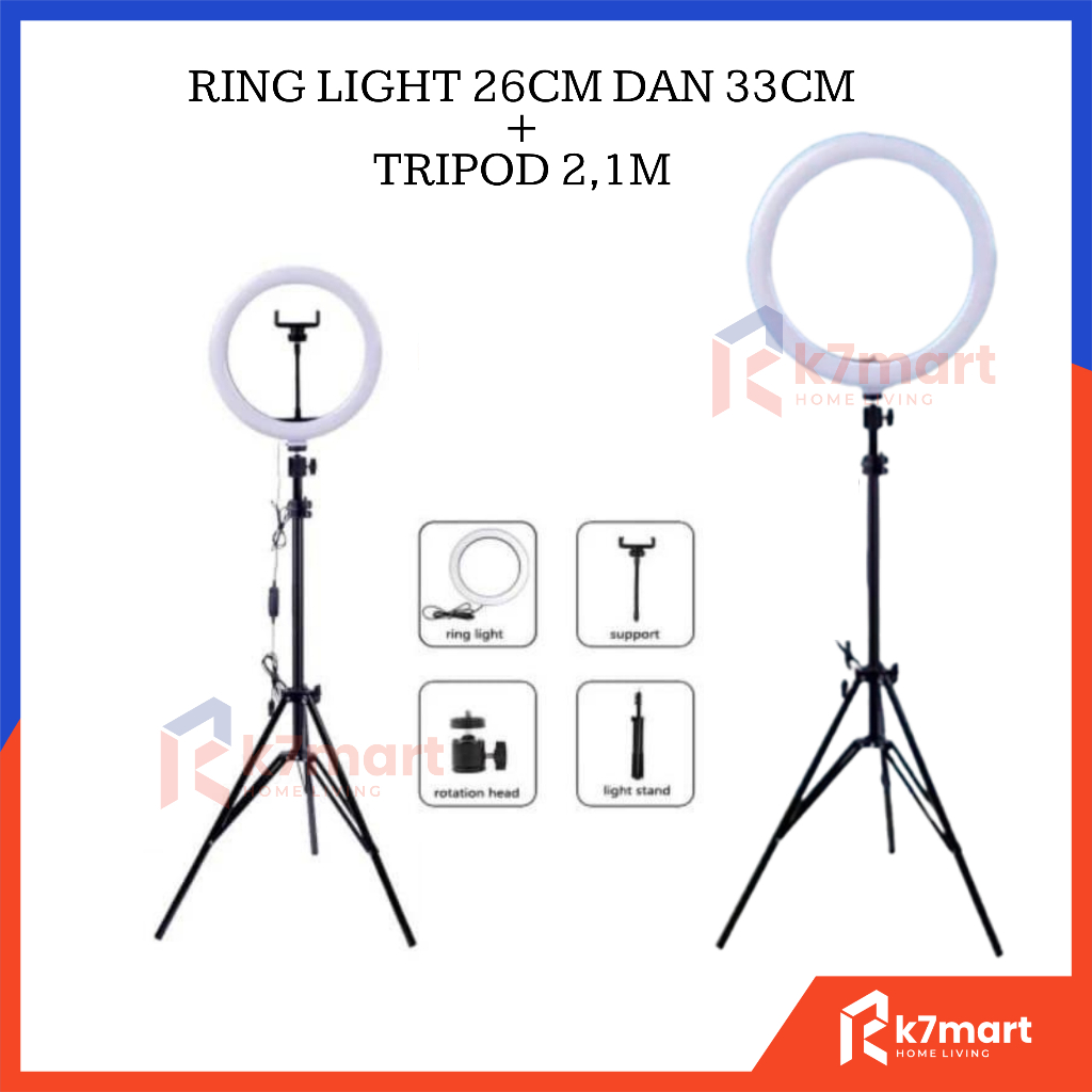 Jual K7MART RING LIGHT LED 33CM&26CM KOMPLIT+TRIPOD 2.1 METER+HOLDER ...