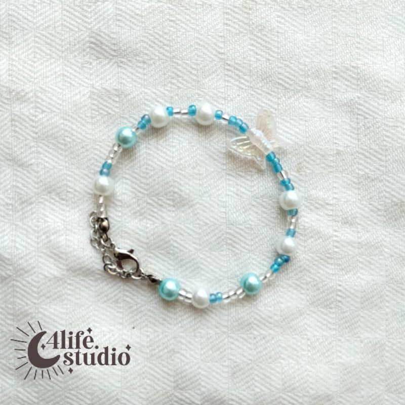 Jual [BACA DESKRIPSI] BRACELET BEADS BLUE BUTTERFLY PEARL GELANG MANIK ...
