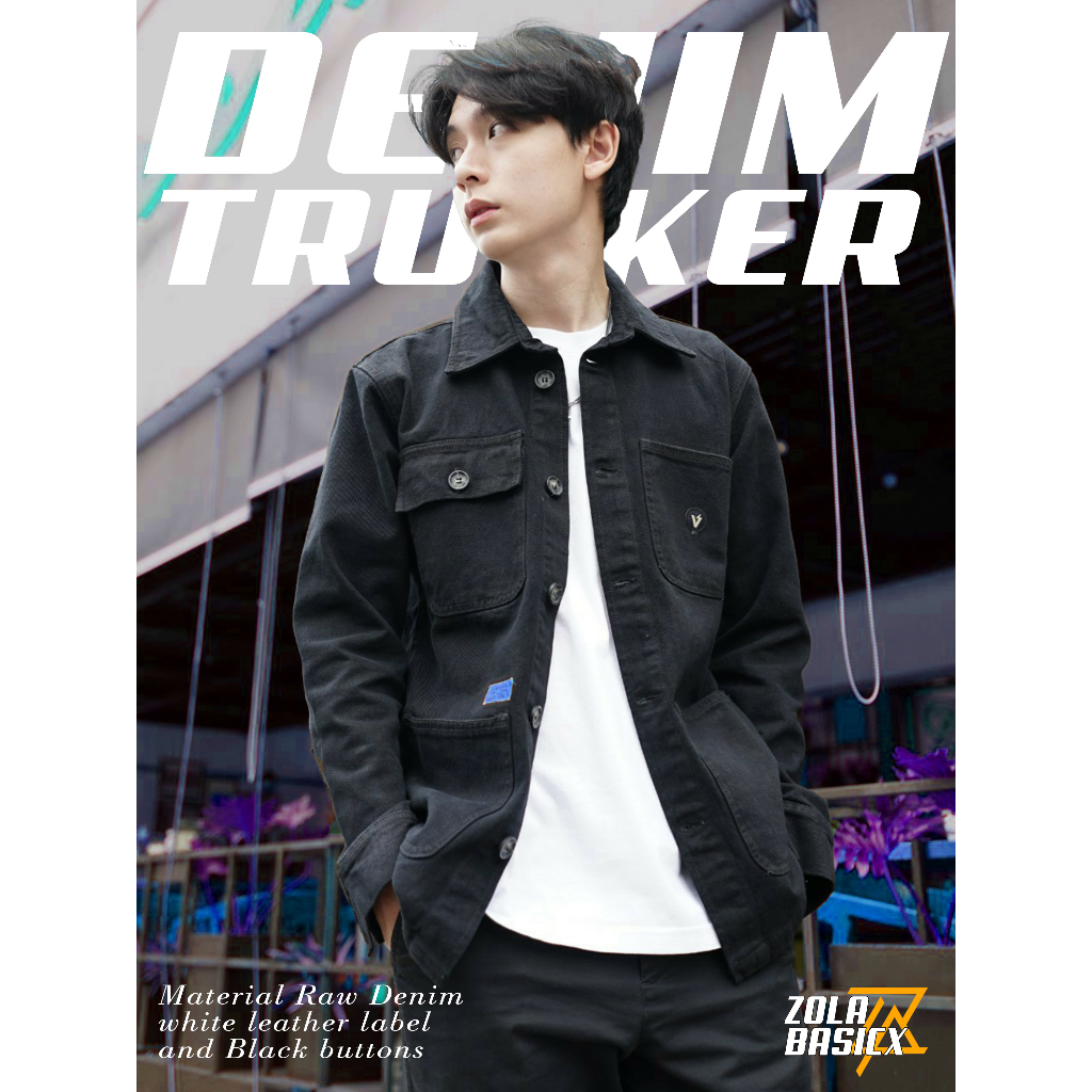 Jual Zola Basicx - Trucker Denim Jacket Black | Shopee Indonesia