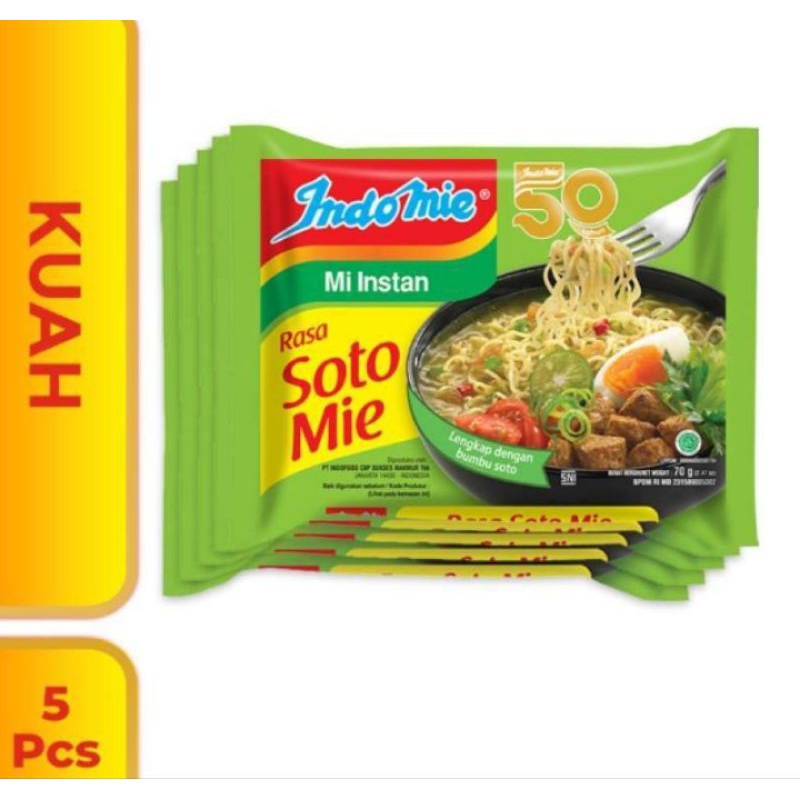 Jual INDOMIE Mie Instan Rasa Soto Ayam 70gr 5 Pcs | Shopee Indonesia