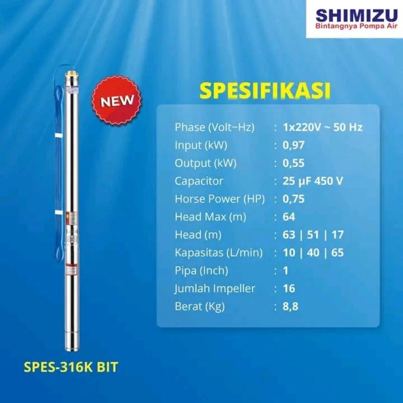 Jual POMPA AIR SATELIT SHIMIZU SPES-316K BIT 0.75 HP + KABEL /POMPA ...