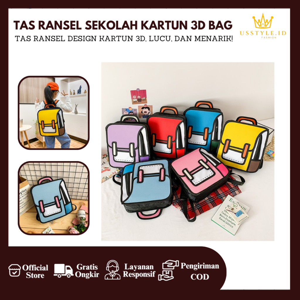 Jual TAS RANSEL SEKOLAH ANAK SD KARTUN 3D BAG 3 DIMENSI CARTOON ...
