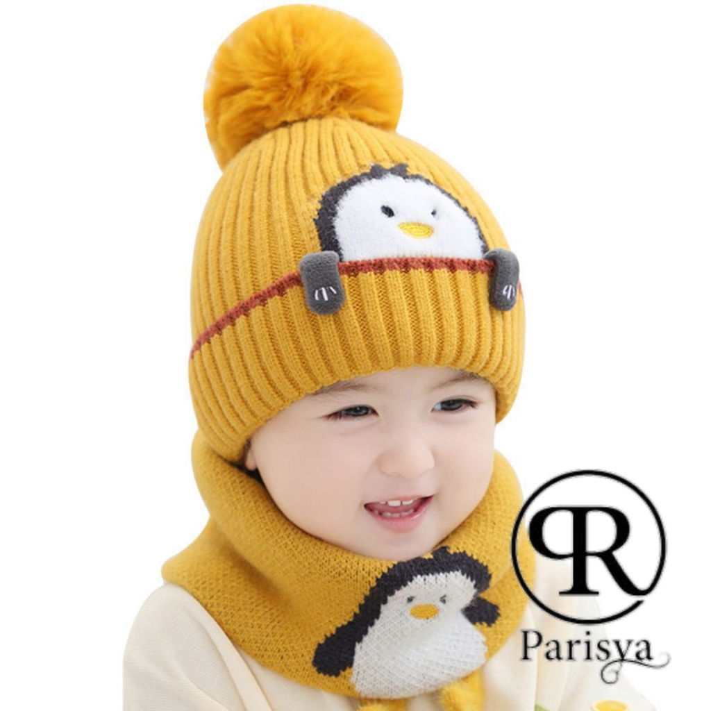 Jual Topi Bayi Rajut 1-5 Tahun Plus Syal Gaya Karakter Penguin ...