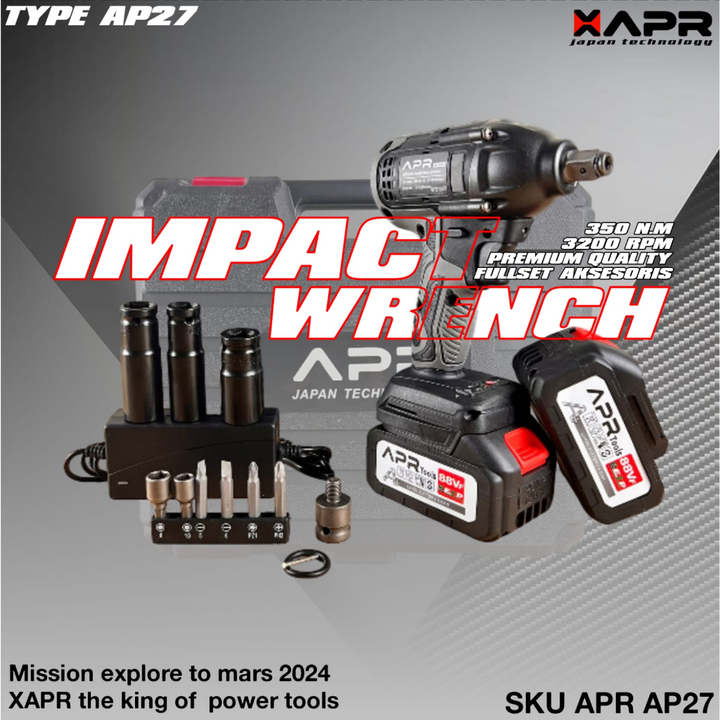 Jual impact wrench APR JAPAN 88V 350NM JAPAN TEKNOLOGI 2BATERAI FULL ...