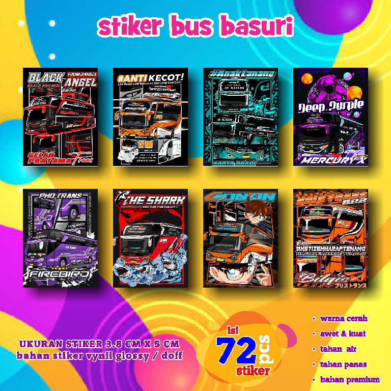 Jual VIRAL stiker bus basuri isi 72 stiker [ black angel anti kecot ...