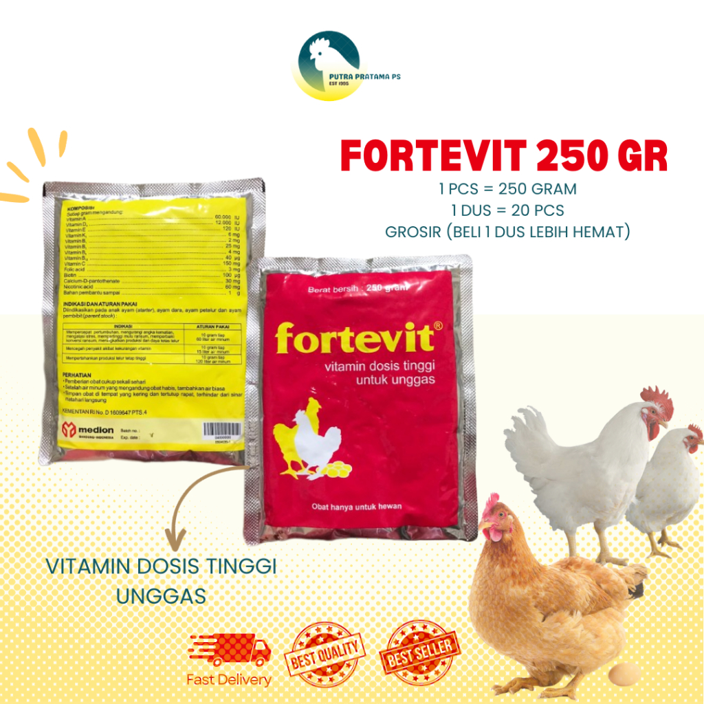 Jual FORTEVIT 250 GR Vitamin Dosis Tinggi Untuk Unggas MEDION | Shopee ...