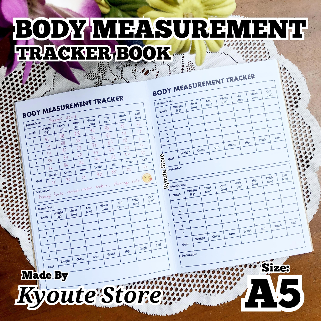 Jual Weekly Body Measurement Tracker Book Kyoute A5 Catatan Progress ...