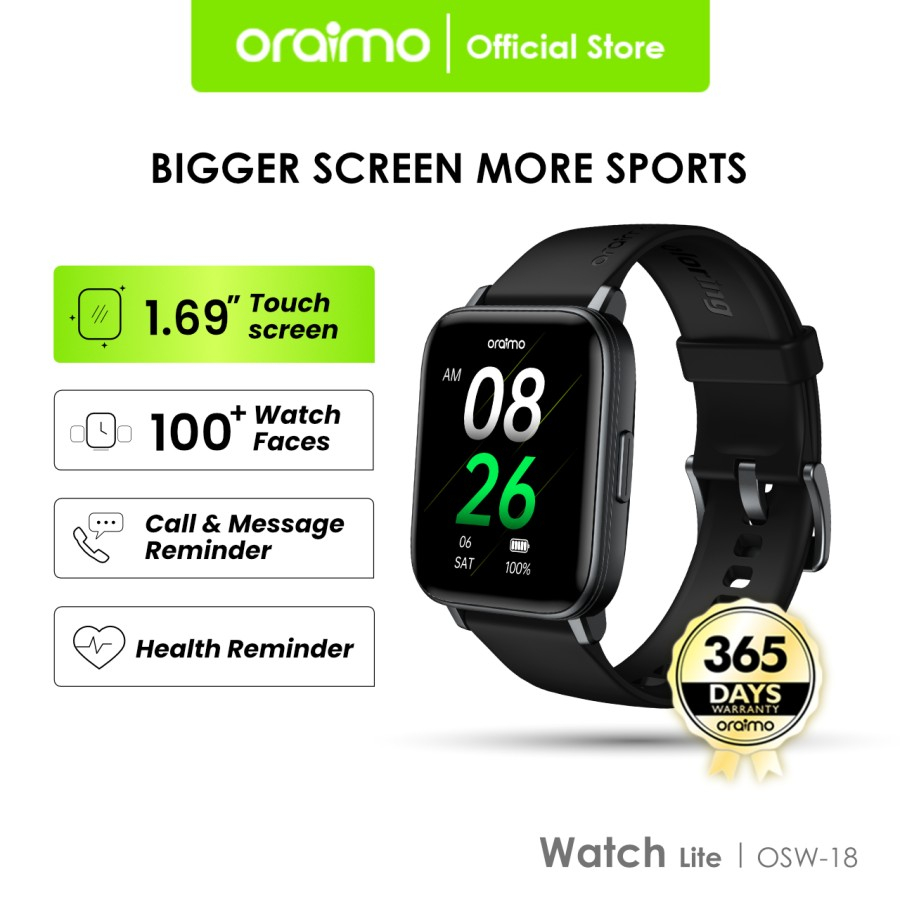 Jual Oraimo Smartwatch Lite Bigger 1.69'' Screen 61 Sport Mode OSW-18 ...