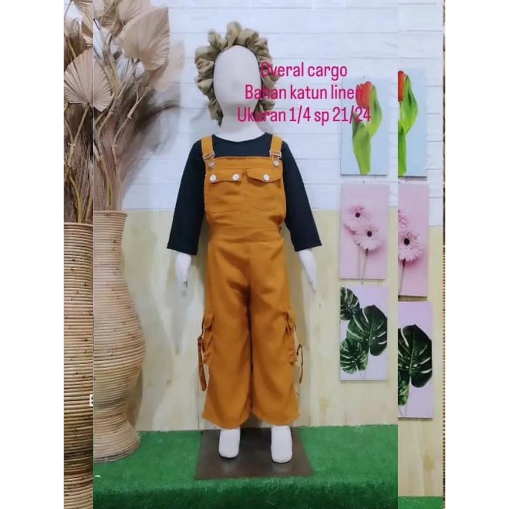 Jual Jumpsuit anak Oneset overall katun linen tebal anak perempuan terbaru celana cargo usia 3 ...