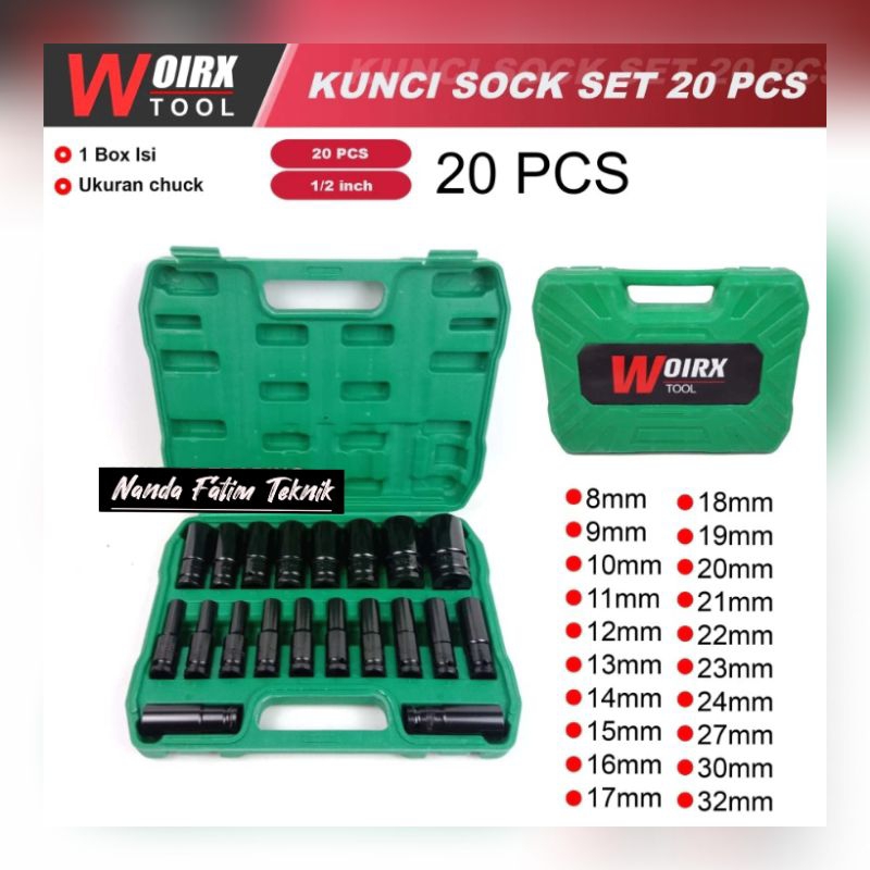 Jual Kunci shock sock sok set 20 pcs ukuran 1/2 inch panjang merk woirx ...