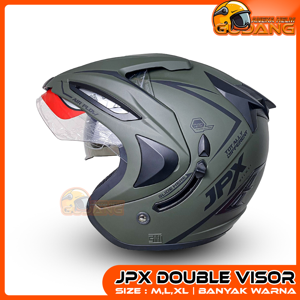 Jual Helm Half Face JPX SUPREME Double Visor Solid Hijau Army Doff ...