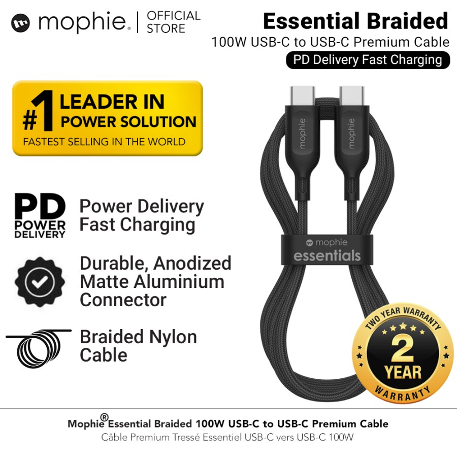 Jual Kabel Charger 100W USB-C to USB-C - Mophie Essential Braided 1 ...