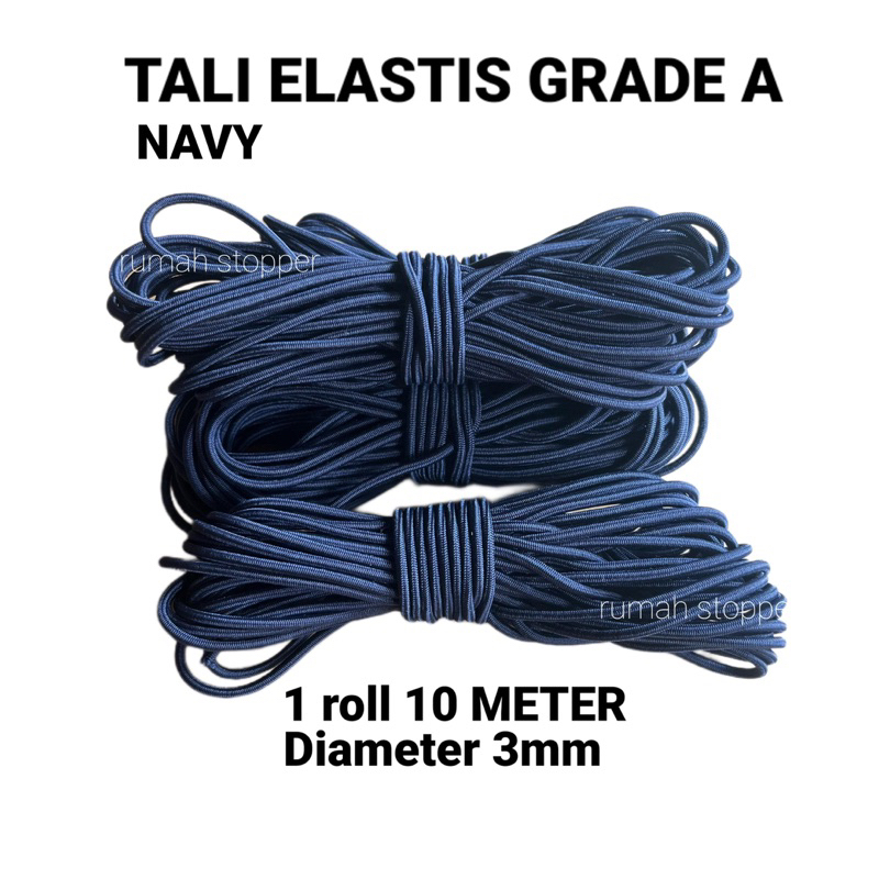 Jual Tali elastis bulat / Tali string / Tali masker Navy 3mm (10meter ...