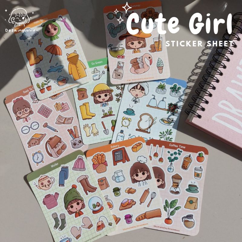 Jual Cute Girl Daily Planner Sticker Sheet by Desainmuuu | Shopee Indonesia