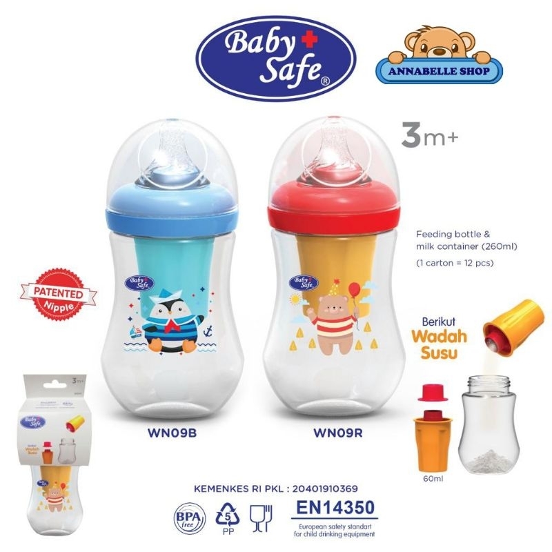 Jual Baby Safe WN09 Botol susu wide neck 260ml + milk container | wadah ...