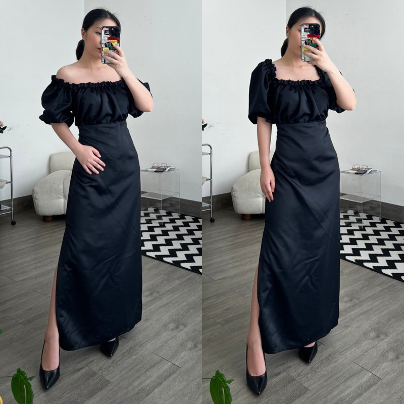 Jual LCART - Willow Long Satin Dress | Dress Sabrina Wanita | Off ...