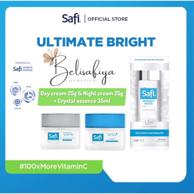 Jual Safi Ultimate Bright paket isi 3 basic Glowing| Crystal Essence 35ml+Day Crean 25g+Night ...