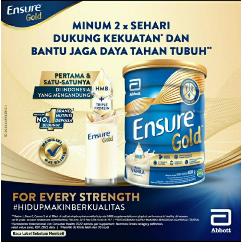 Jual Ensure Gold Vanila / Cokelat 800 g Susu Nutrisi Dewasa Rendah ...