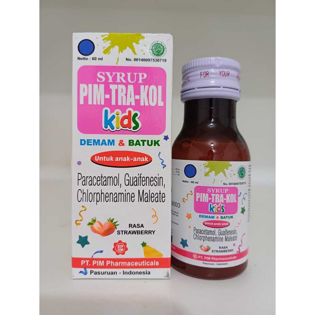 Jual Pim-tra-kol Kids syrup demam & batuk rasa Strawberry (60ml ...