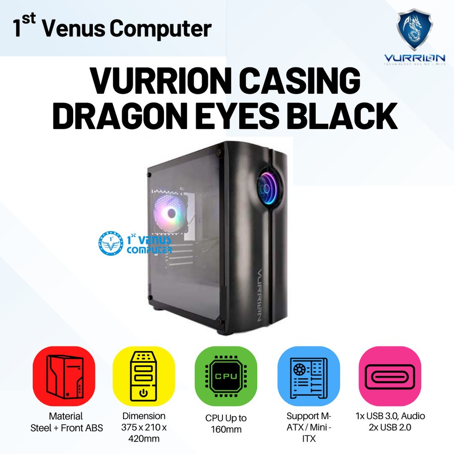 Jual CASING PC GAMING VURRION DRAGON EYES BLACK M-ATX ABS CASE CPU + 1 ...