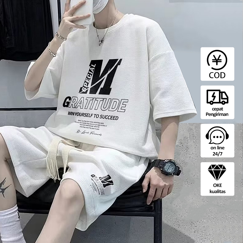 Jual setelan olahraga pria baju dan celana one set korean style ootd ...