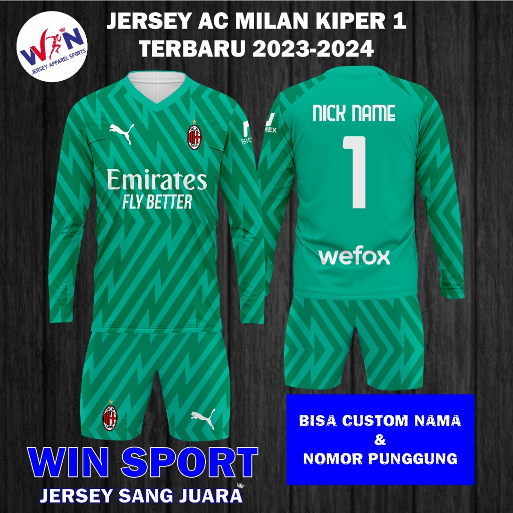 Jual Setelan Sepak Bola Jersey AC MILAN KIPER 2023 2024 Lengan Panjang ...